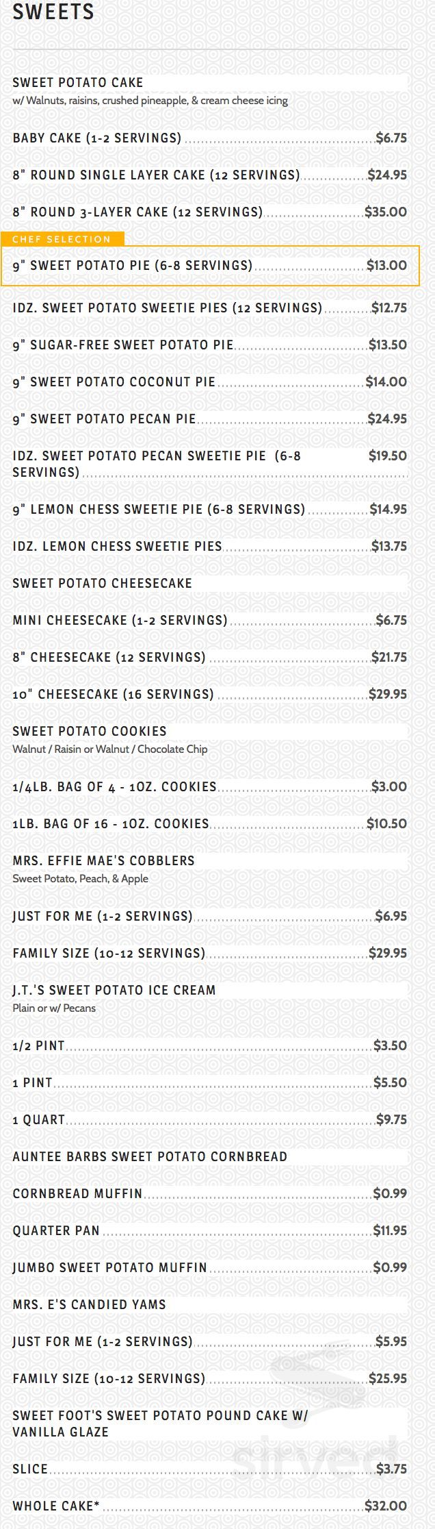 Sweet Potato Sensations menu in Detroit, Michigan, USA