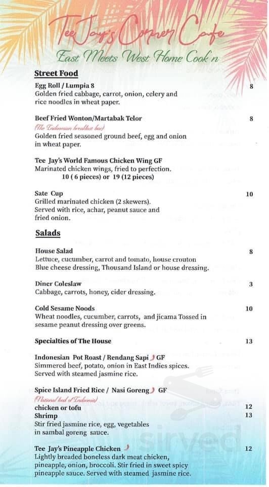 Menu - Carson City NV's Tee Jay's Corner Cafe | Sirved