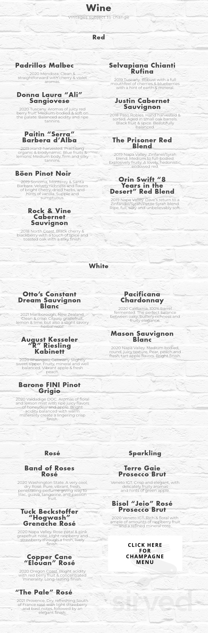 Parlor Pizza Bar River North menu in Chicago, Illinois, USA