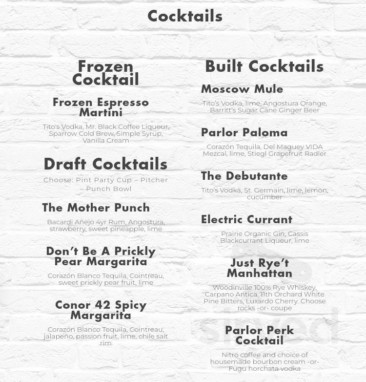 Parlor Pizza Bar River North menu in Chicago, Illinois, USA