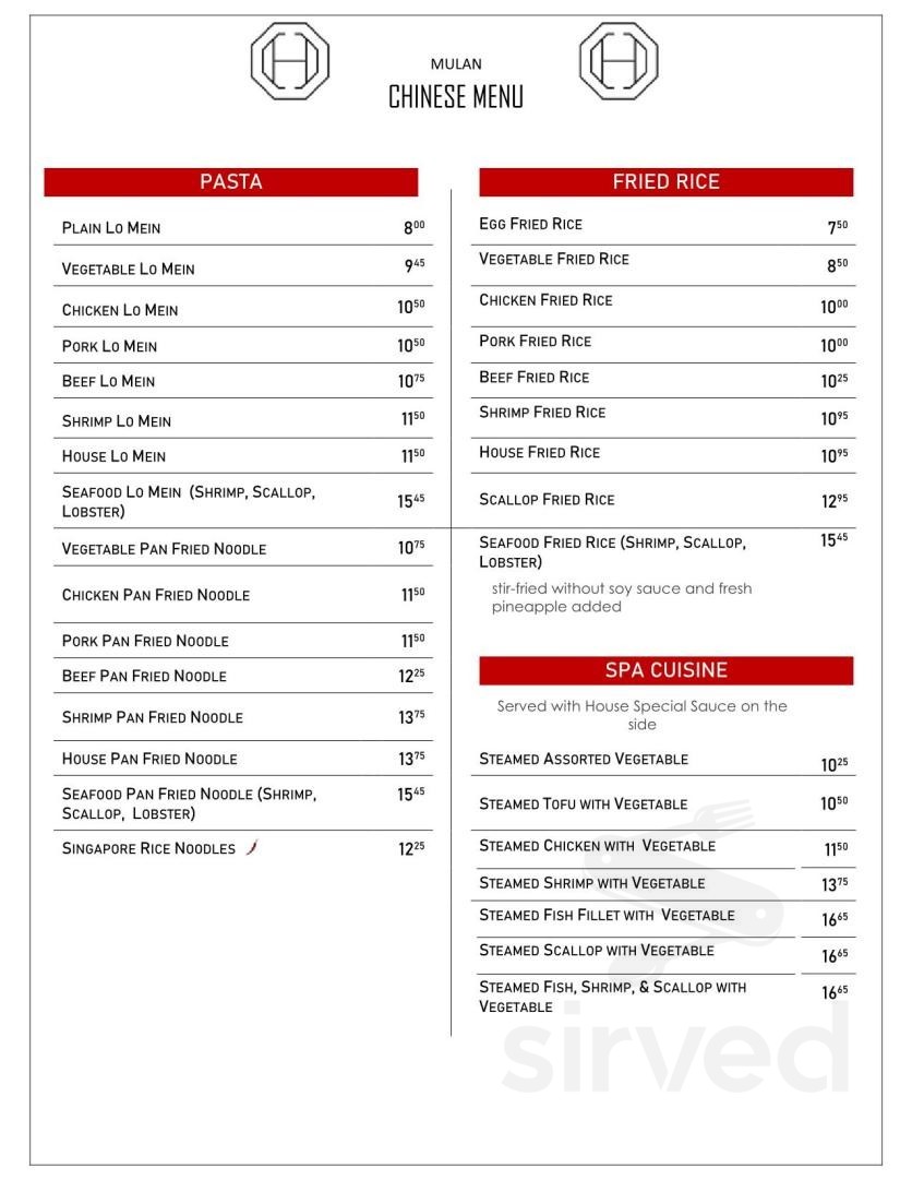 Mulan Asian Cuisine menu in Atlanta, Georgia, USA