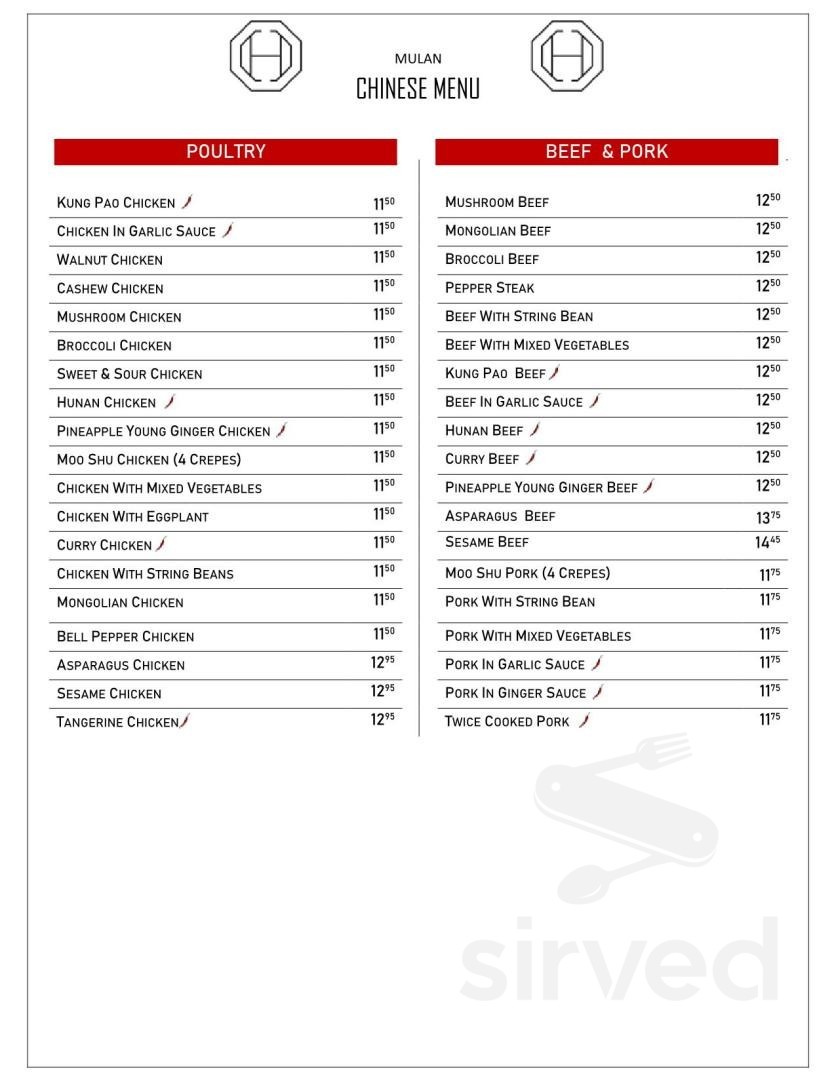 Mulan Asian Cuisine menu in Atlanta, Georgia, USA