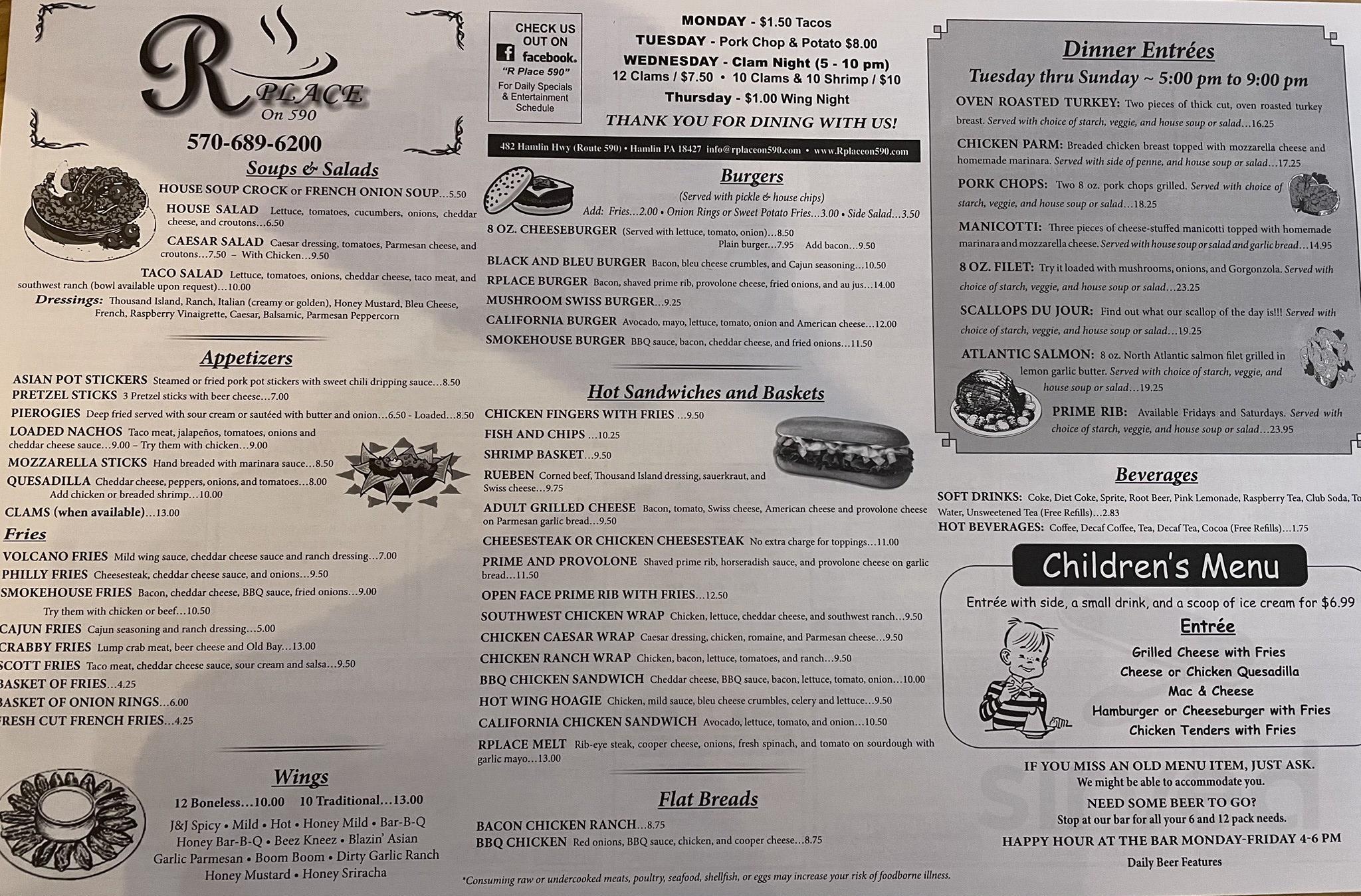 R Place on 590 menu in Hamlin, Pennsylvania, USA