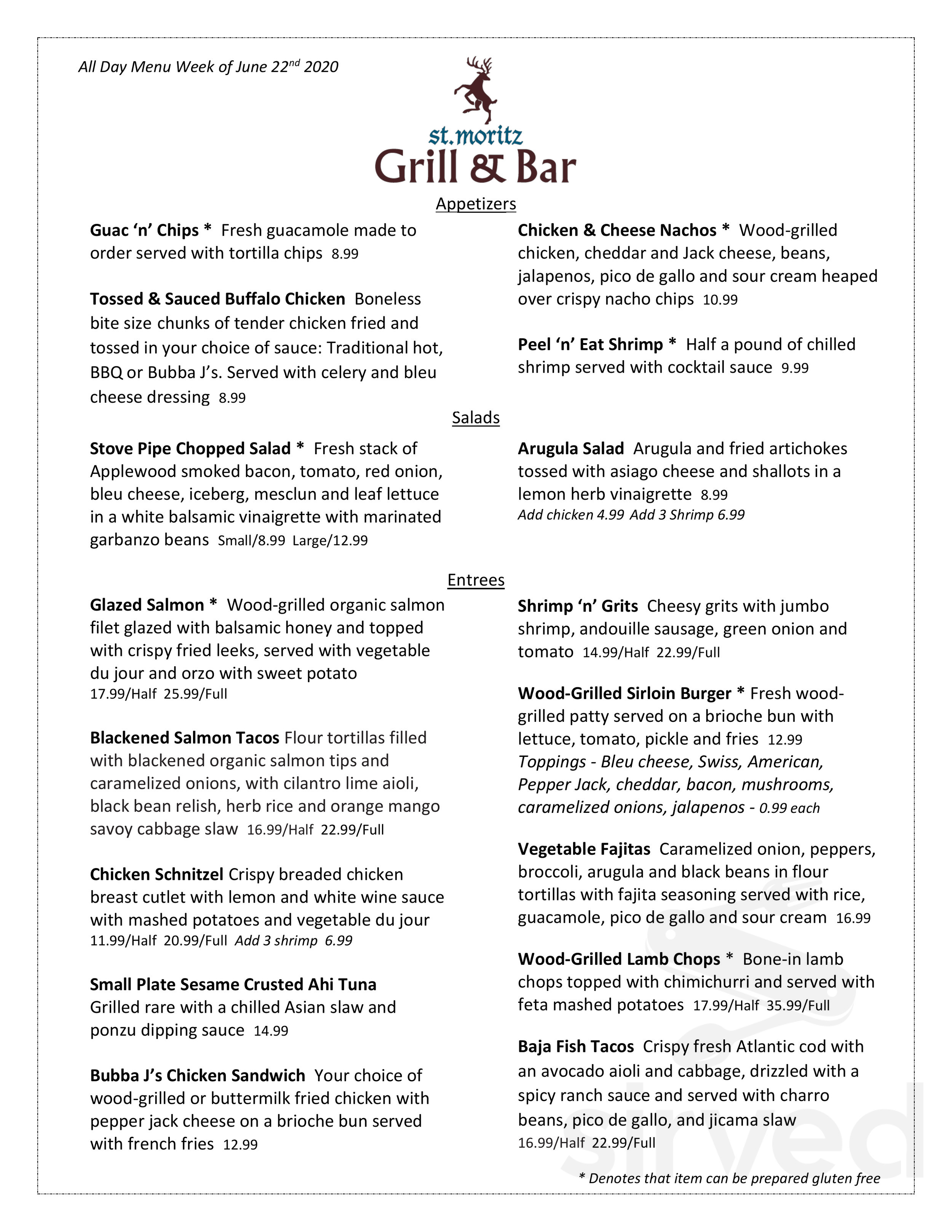 St. Moritz Grill & Bar menu in Sparta Township, New Jersey, USA