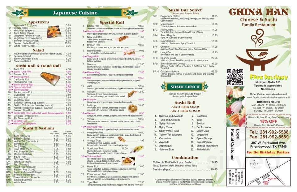 China Han Restaurant menu in Friendswood, Texas, USA