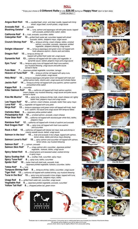 THEKOI Japanese Cuisine menu in Tacoma, Washington, USA
