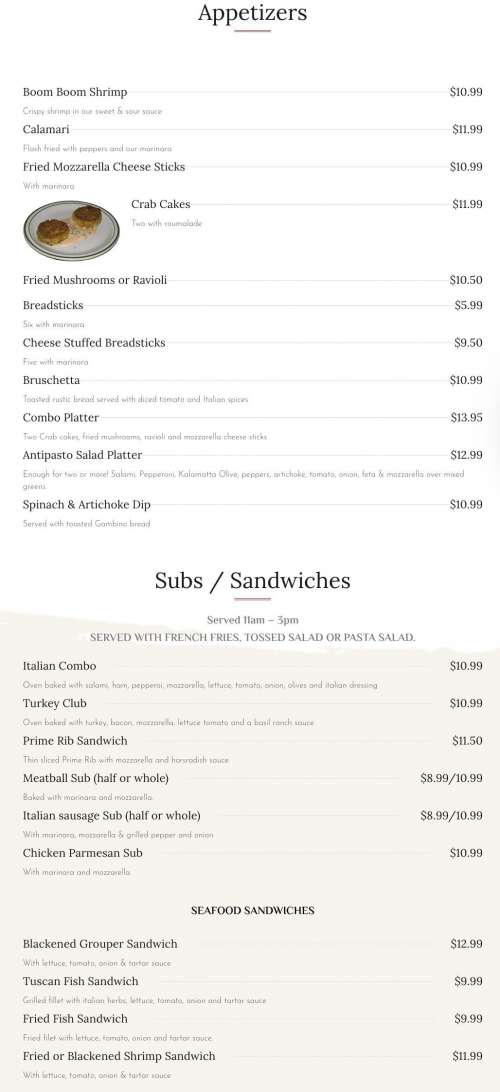 Petrella's Italian Cafe menu in Pensacola, Florida, USA