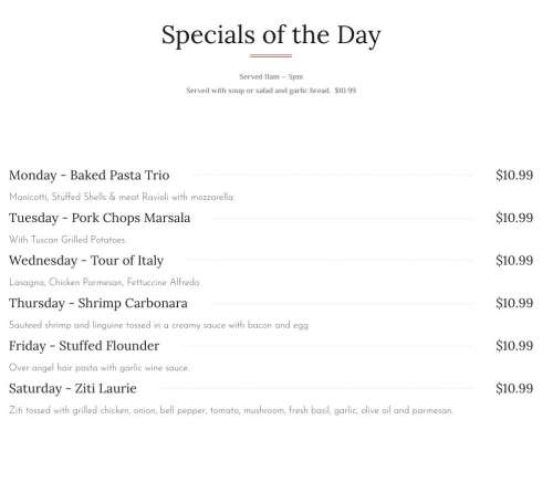 Petrella's Italian Cafe menu in Pensacola, Florida, USA