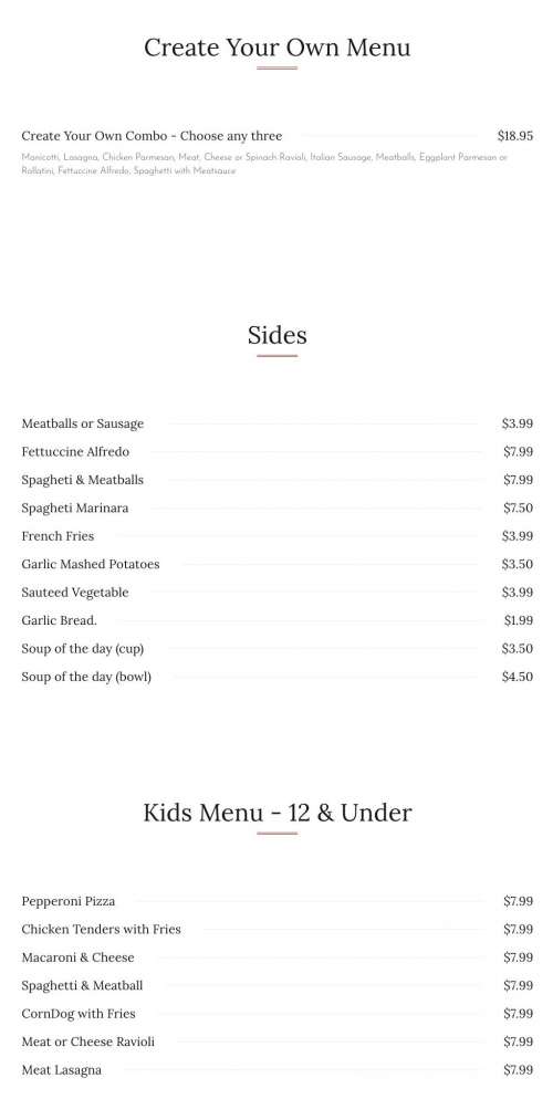 Petrella's Italian Cafe menu in Pensacola, Florida, USA