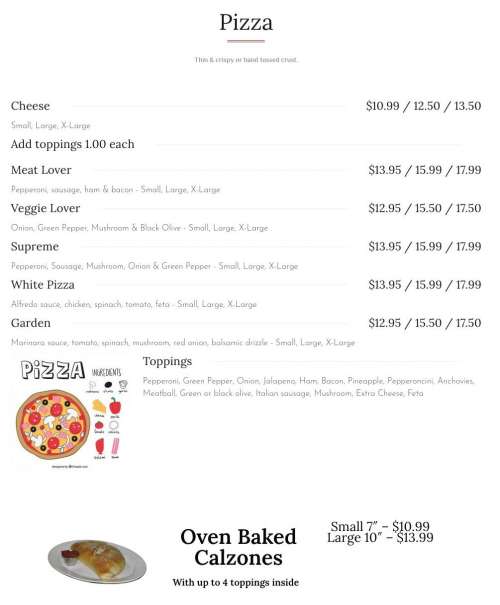 Petrella's Italian Cafe menu in Pensacola, Florida, USA