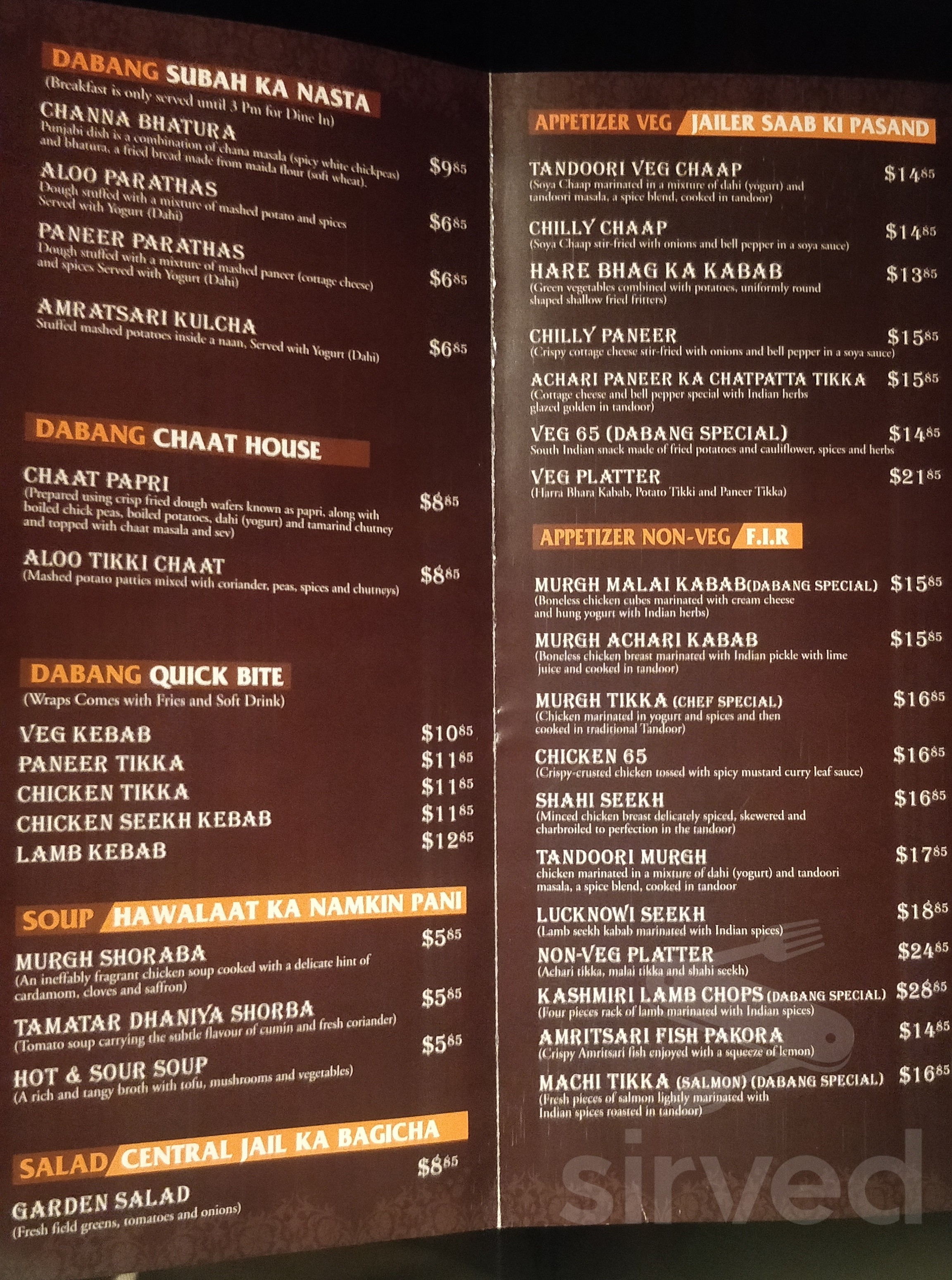 Menu for Dabang Bistro in Brampton, ON | Sirved