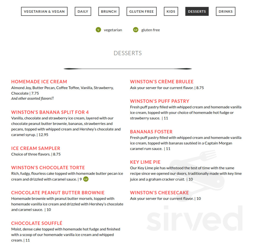 Winston's Grille menu in Raleigh, North Carolina, USA