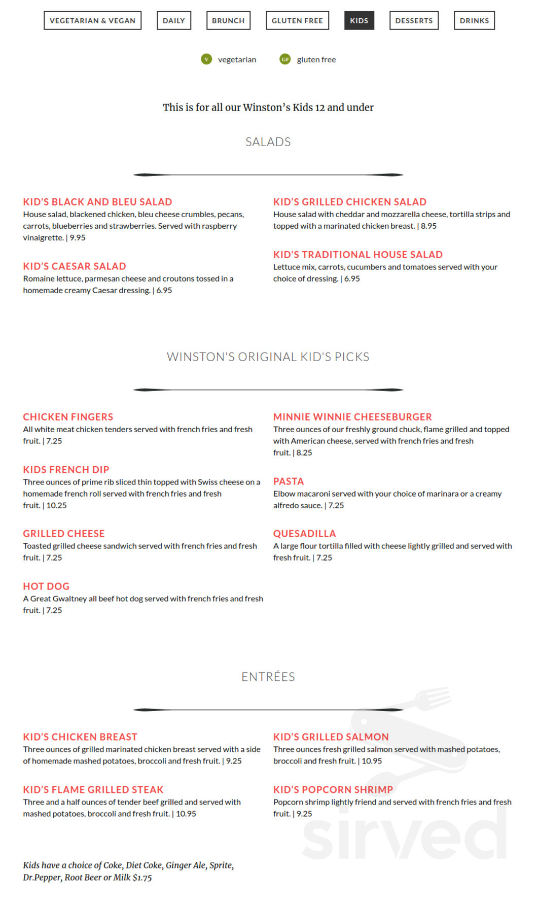 Winston's Grille menu in Raleigh, North Carolina, USA