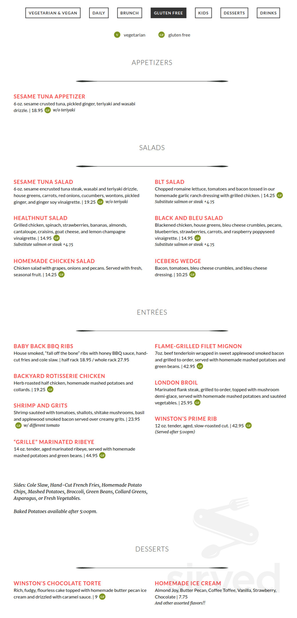 Winston's Grille menu in Raleigh, North Carolina, USA