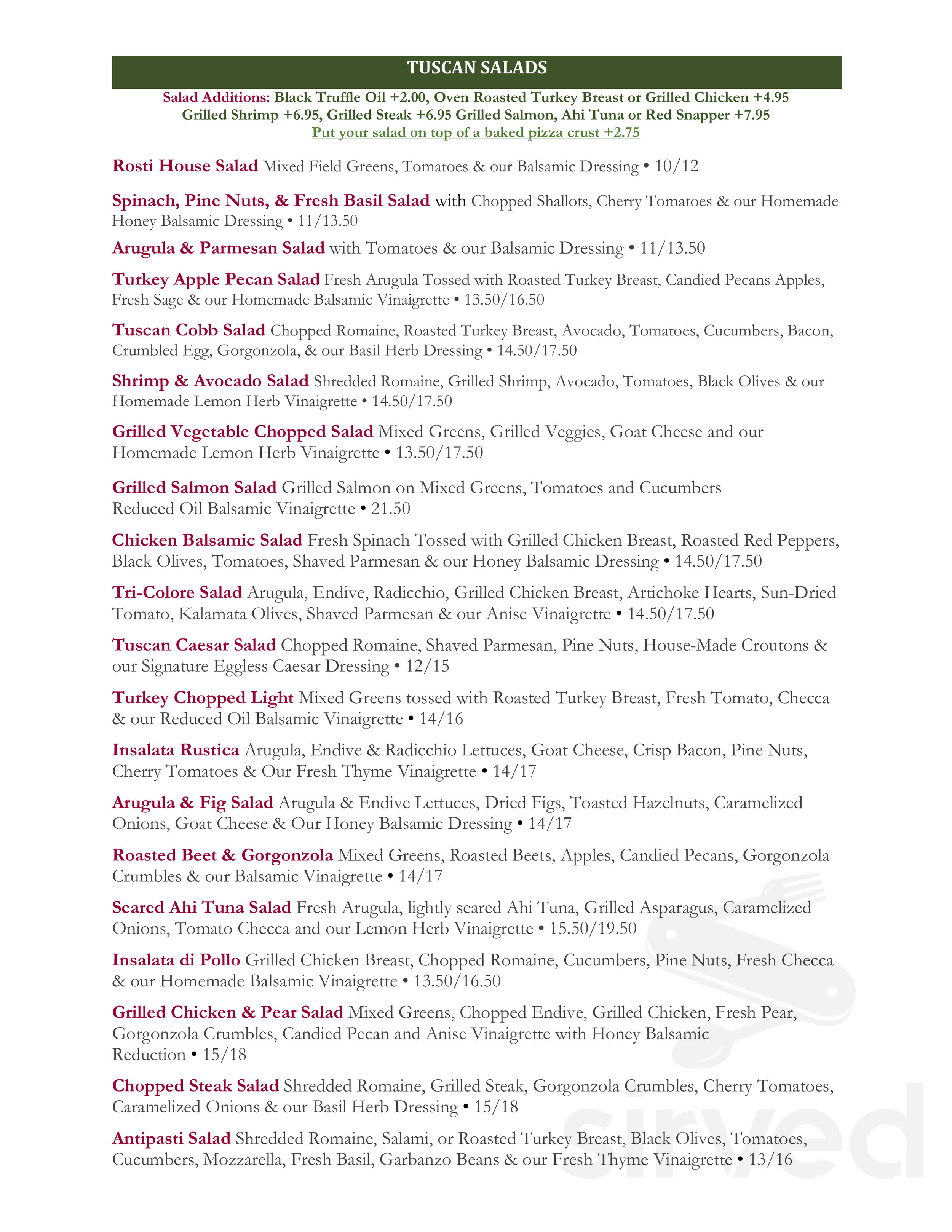 Rosti Tuscan Kitchen - Santa Monica menu in Santa Monica, California, USA