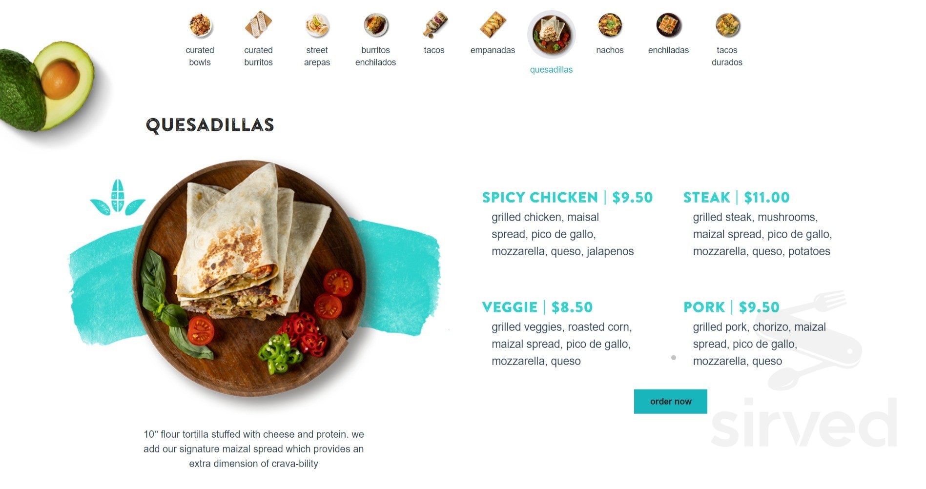 maizal latin american street food menu in Arlington, Virginia, USA