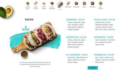 maizal latin american street food menu in Arlington, Virginia, USA