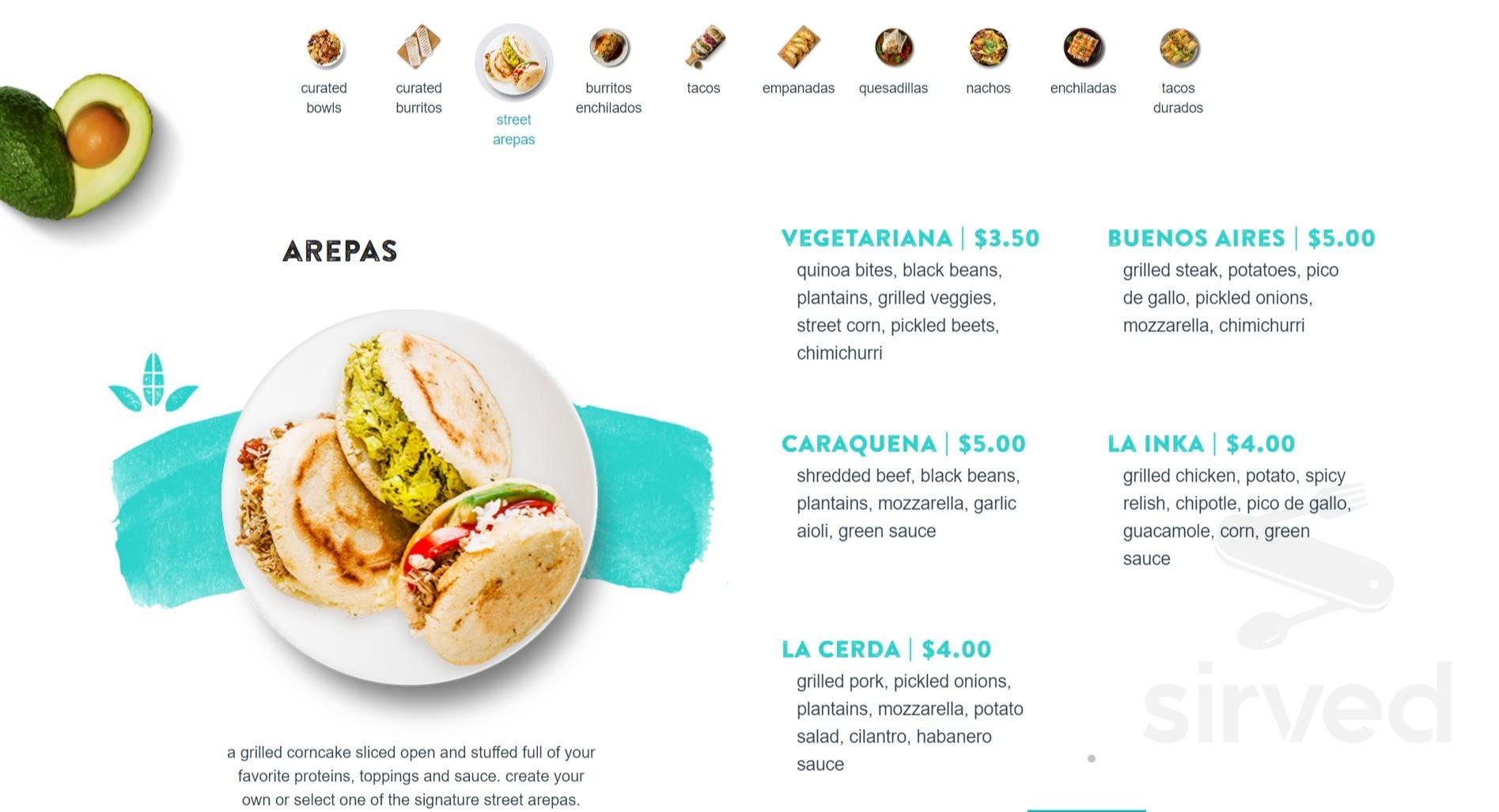 maizal latin american street food menu in Arlington, Virginia, USA