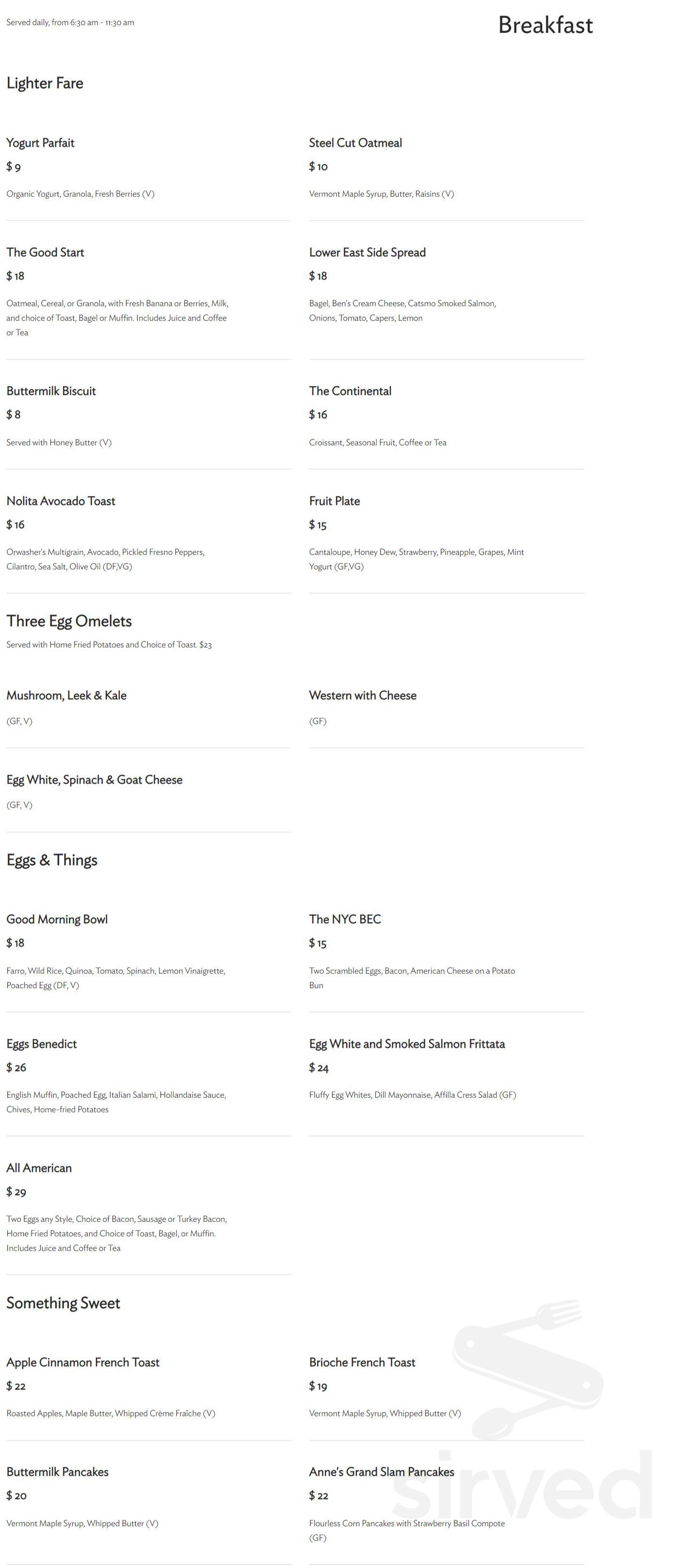 Broadway Lounge menu in of, New York, USA