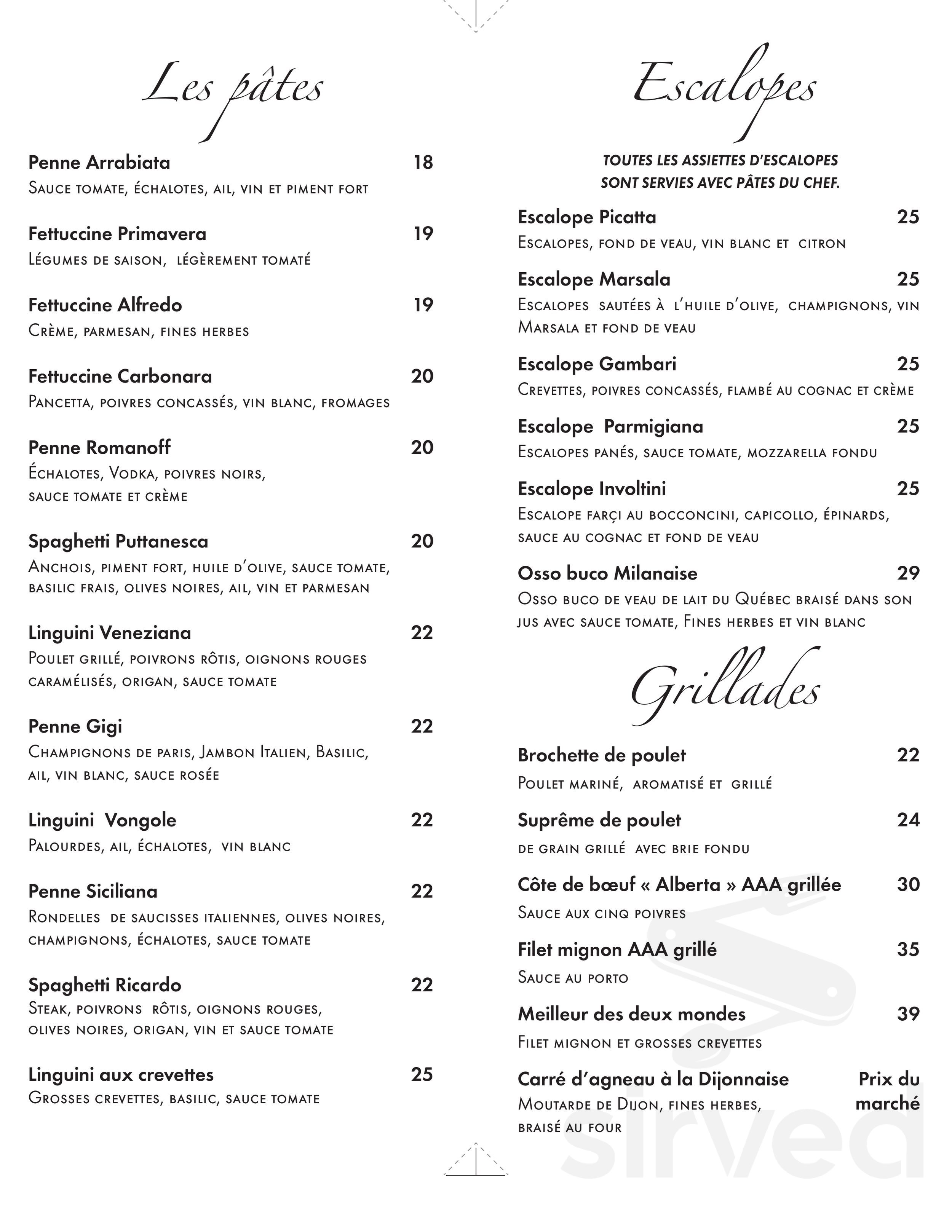 Olivo menu in L'Assomption, Quebec, Canada