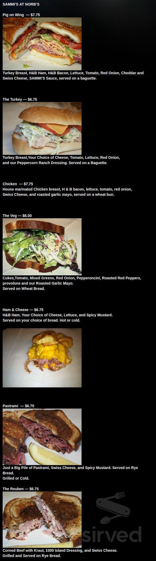 Sammi's sandwich menu in Alton, Illinois, USA