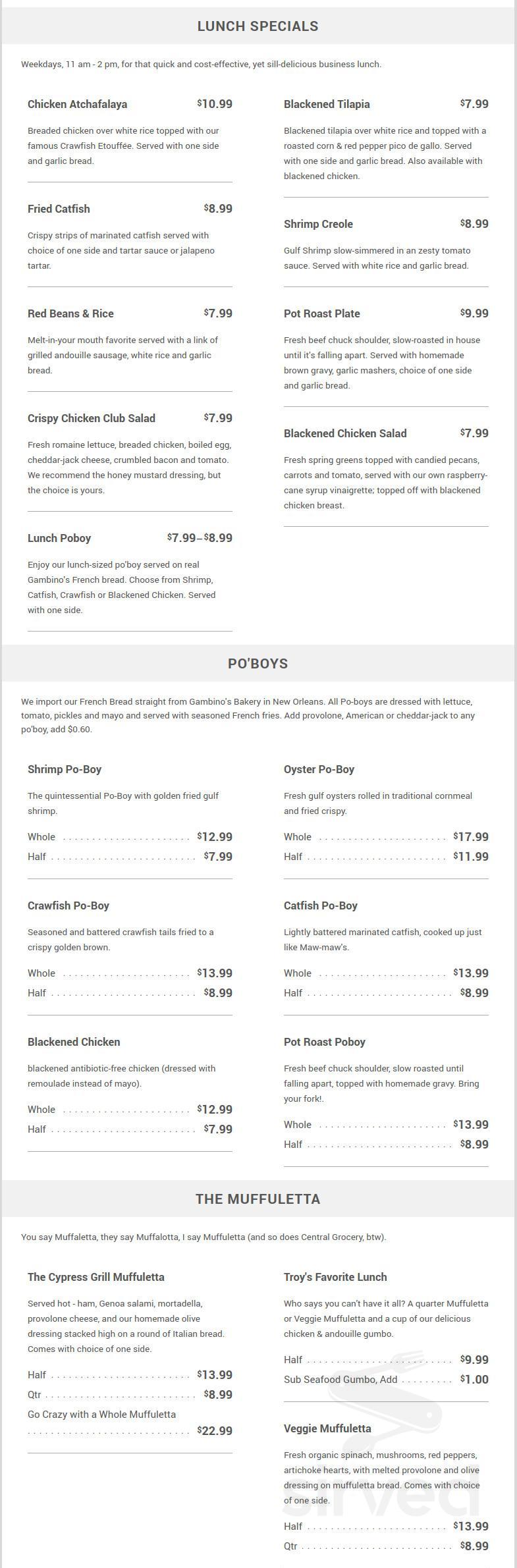 Menu - Austin TX's Cypress Grill | Sirved