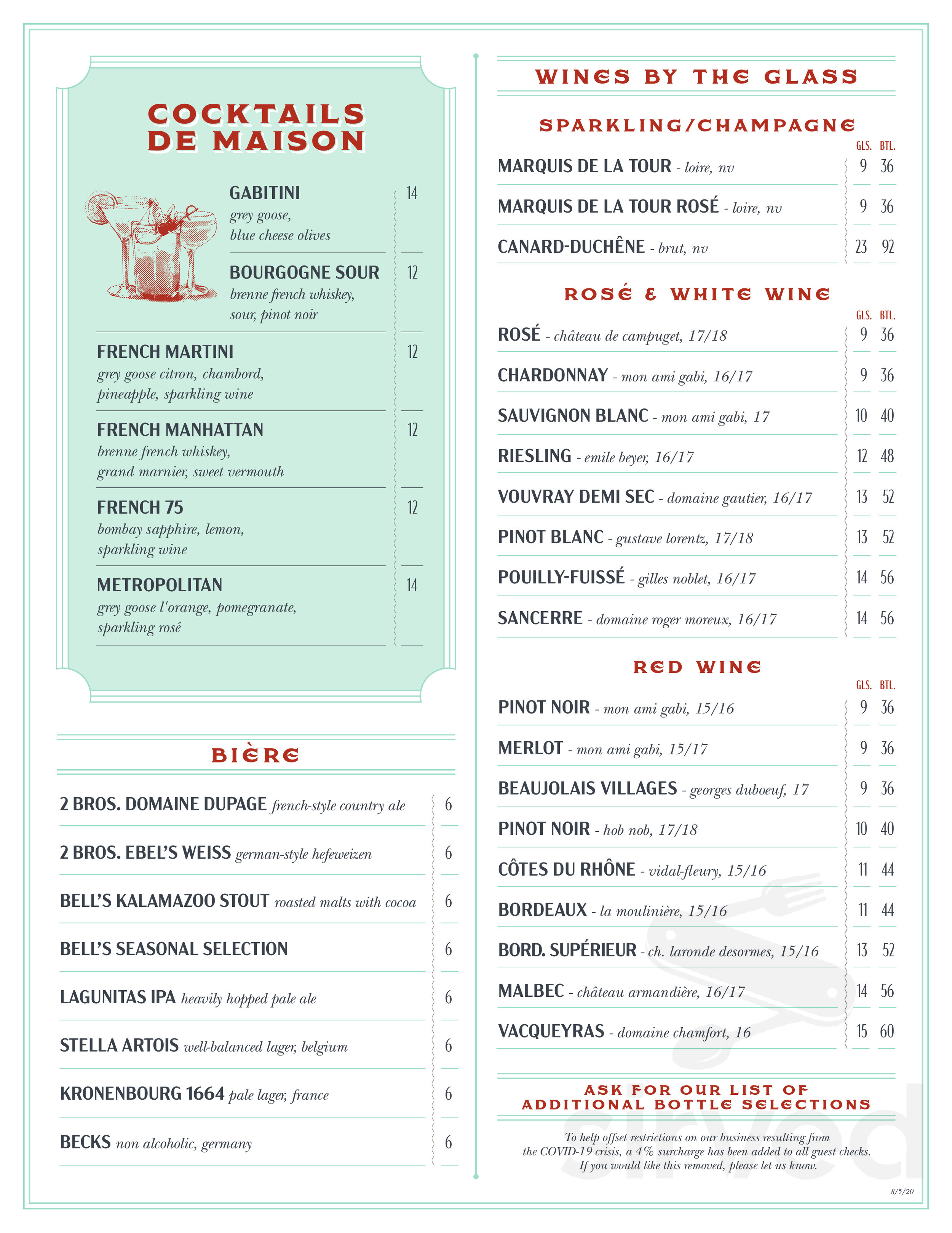 Mon Ami Gabi menu in Oak Brook, Illinois, USA