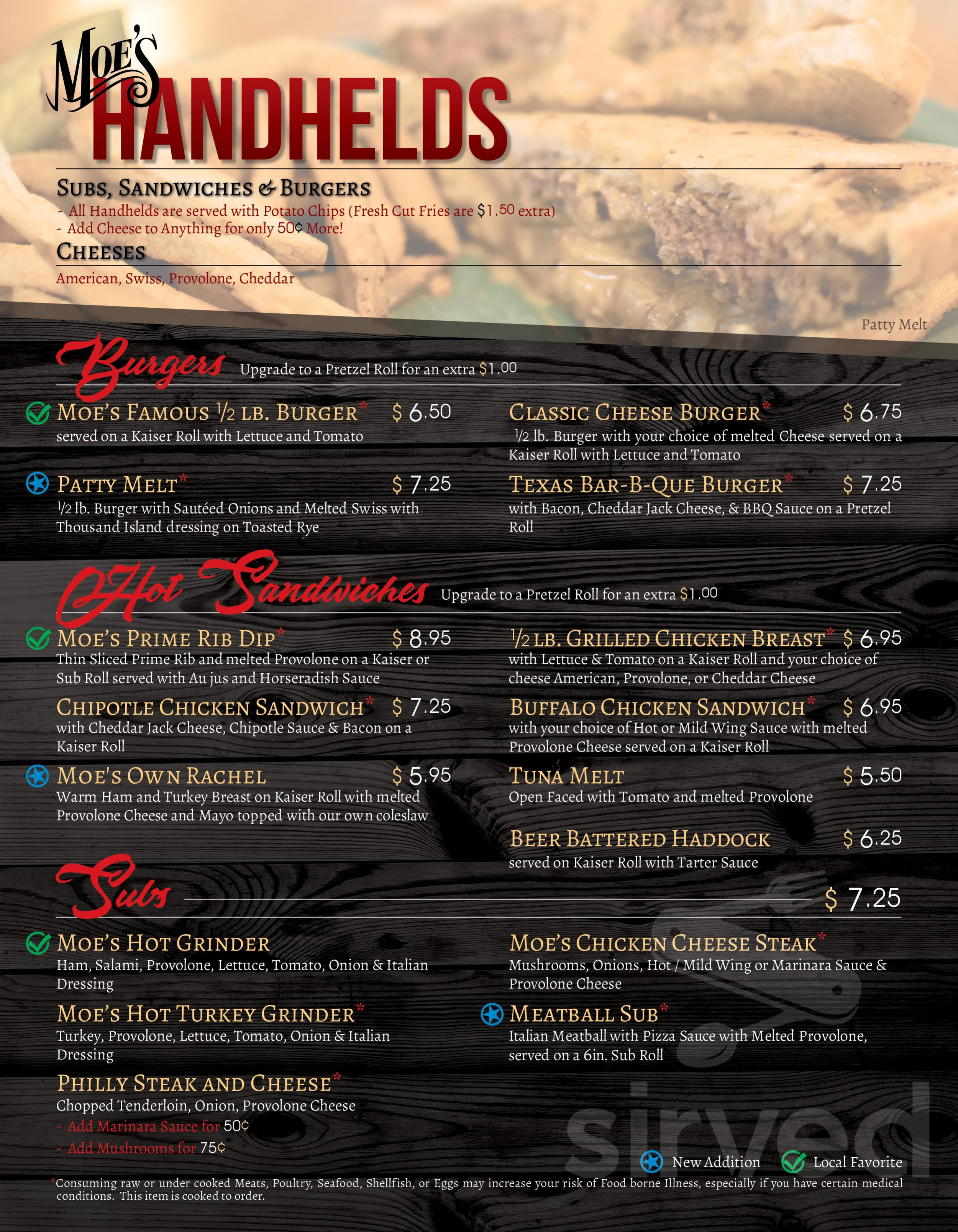 Moe's Bar & Grill menus in Mechanicsburg, Pennsylvania, United States