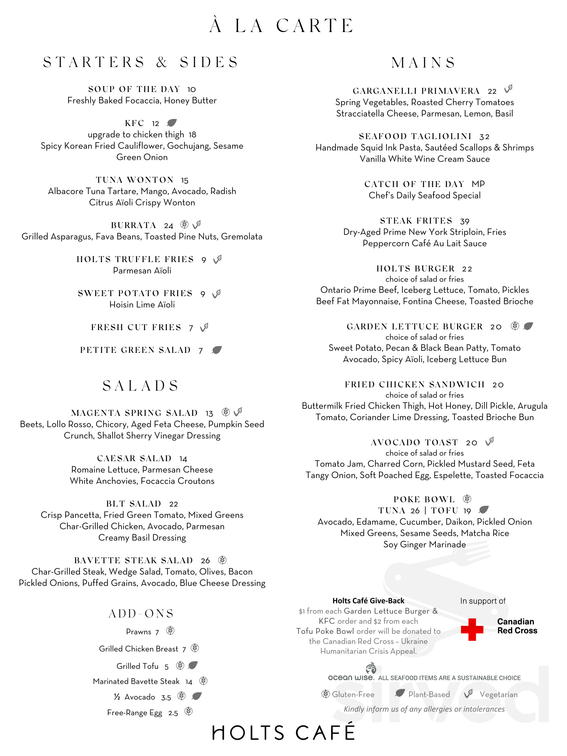 Holts Café | Contemporary Canadian Cuisine menu in Toronto, Ontario, Canada