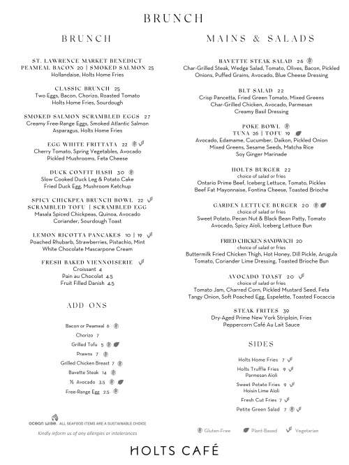 Holts Café | Contemporary Canadian Cuisine menu in Toronto, Ontario, Canada