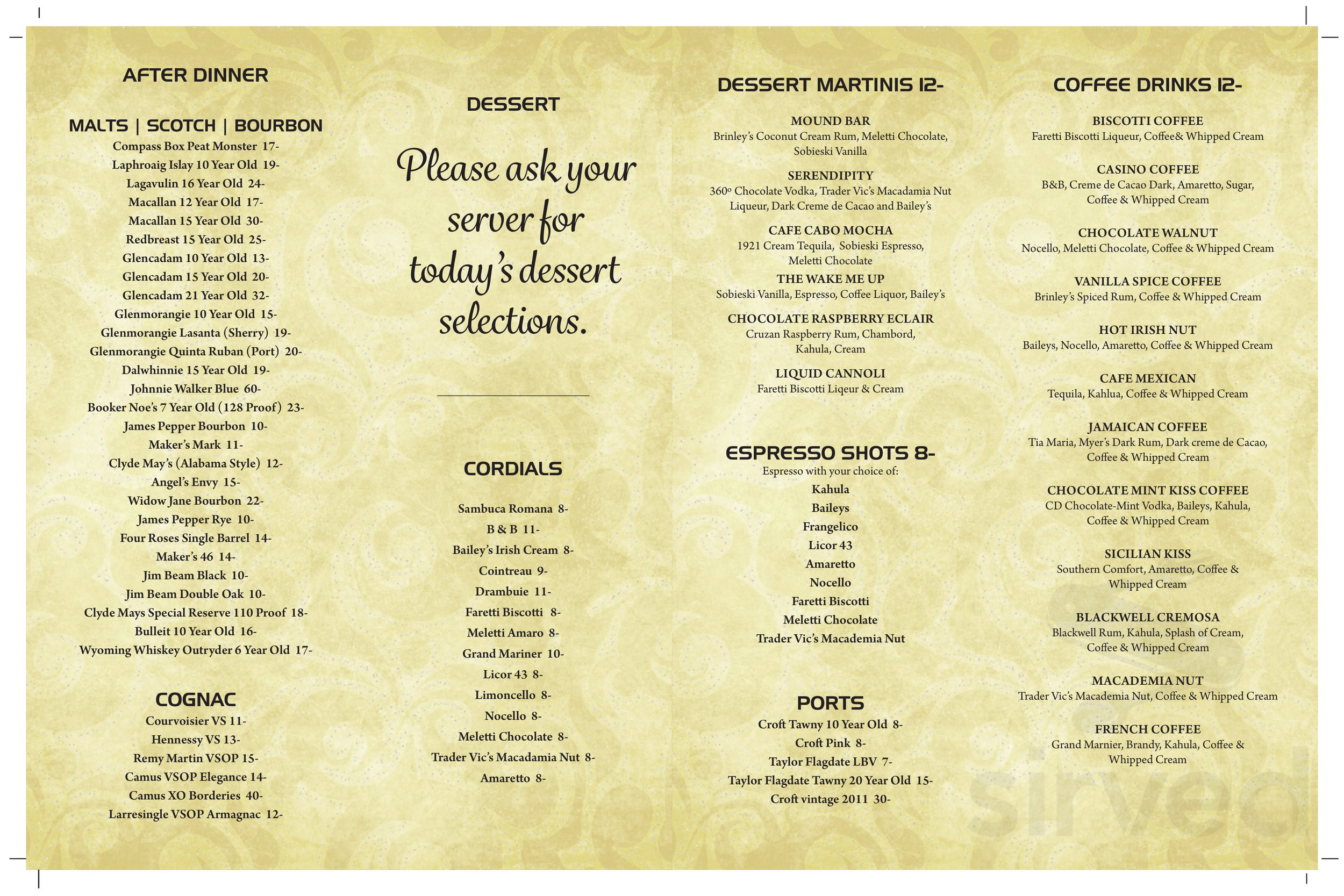Sweet Waters Steakhouse menu in Westfield, New Jersey, USA