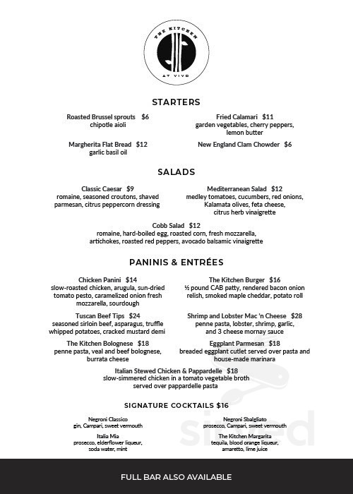 The Kitchen at Vivo menu in Hartford, Connecticut, USA