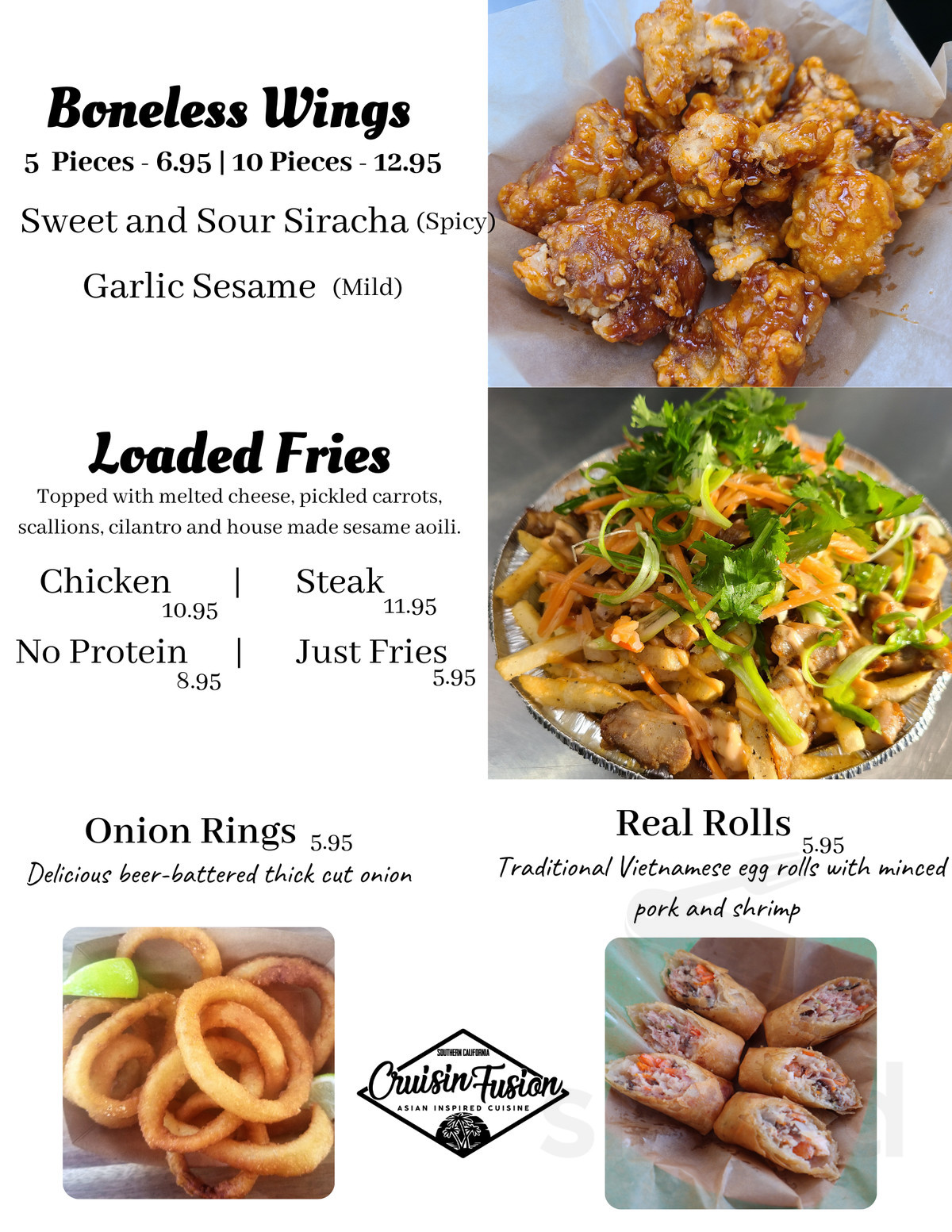 The Cruisin' Fusion menu in Hurst, Texas, USA