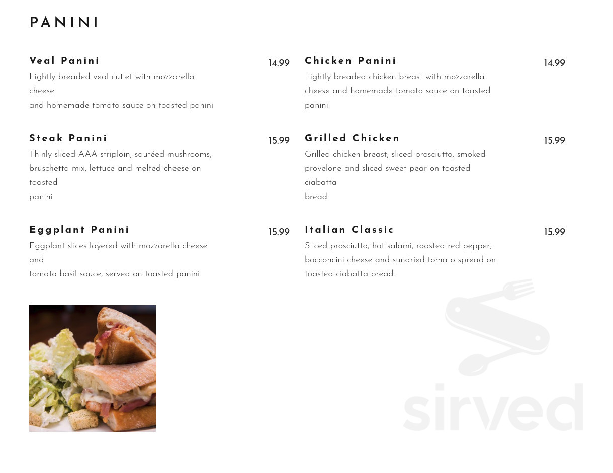 Menu for Antica Pizzeria & Ristorante in Niagara Falls, ON | Sirved