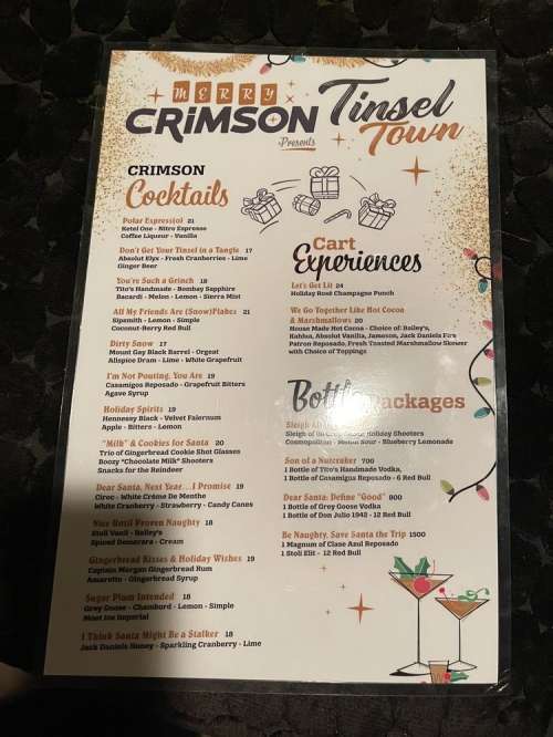 Crimson menu in Las Vegas, Nevada, USA