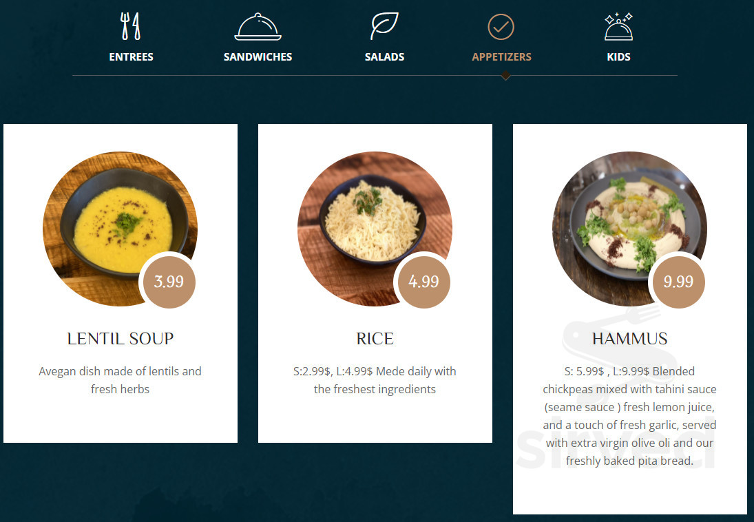 Menu - Alpharetta GA's Jerusalem Bakery & Grill | Sirved