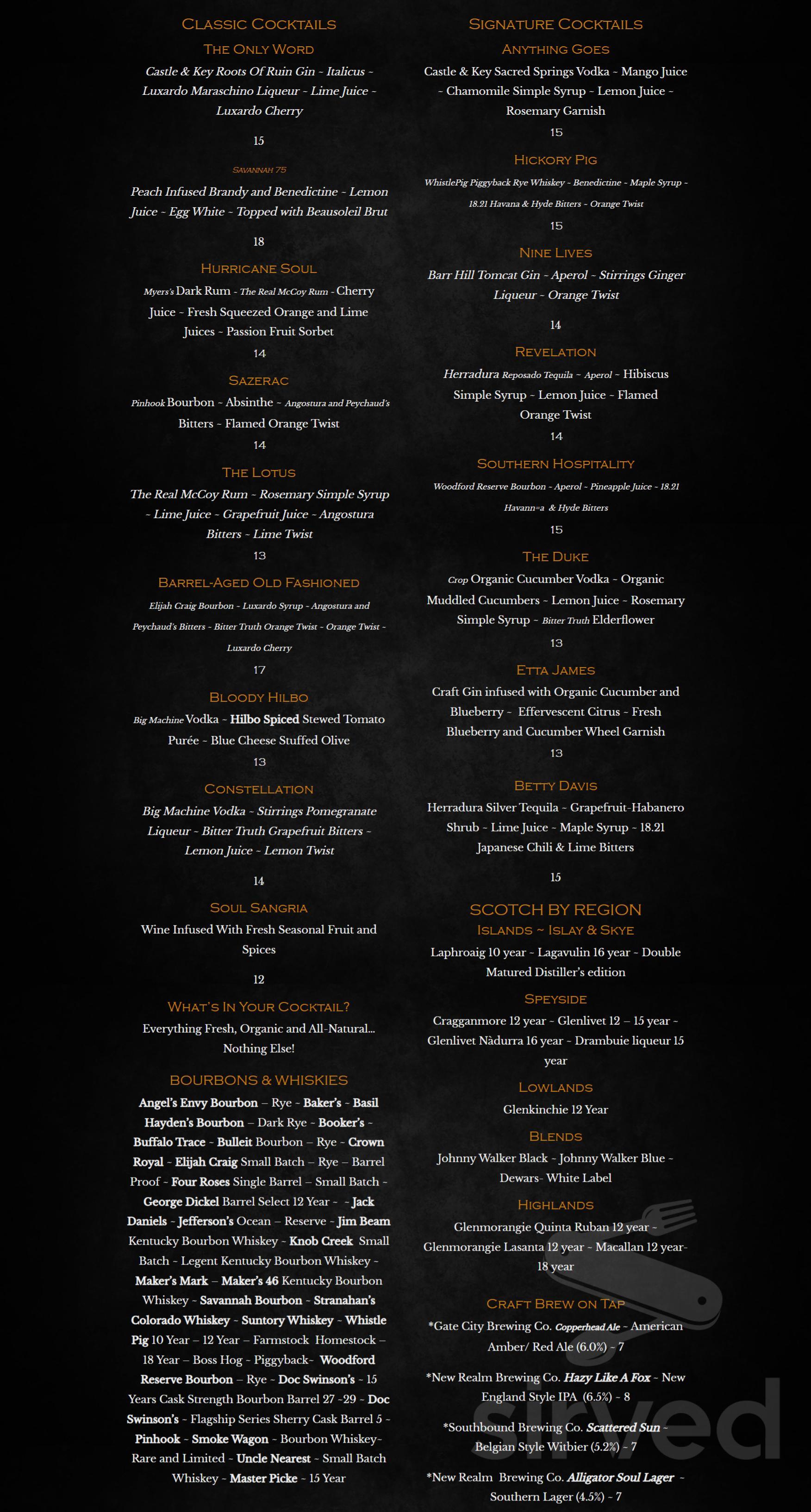 Alligator Soul Restaurant menu in Savannah, Georgia, USA