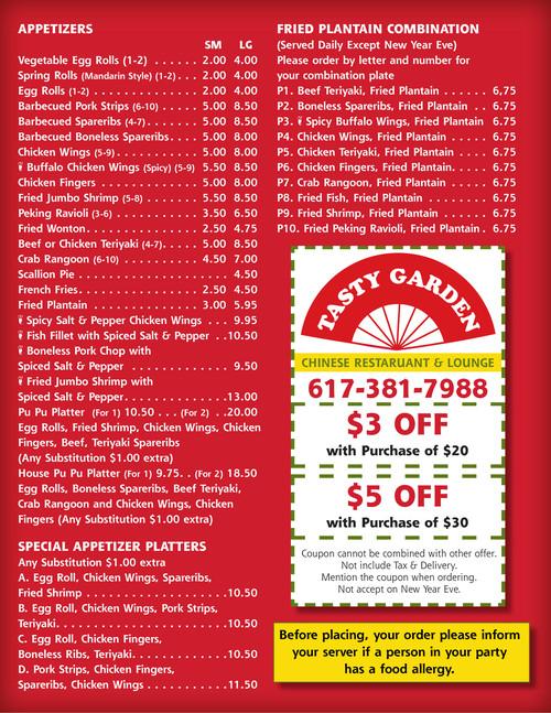 Tasty Garden menu in Everett, Massachusetts, USA