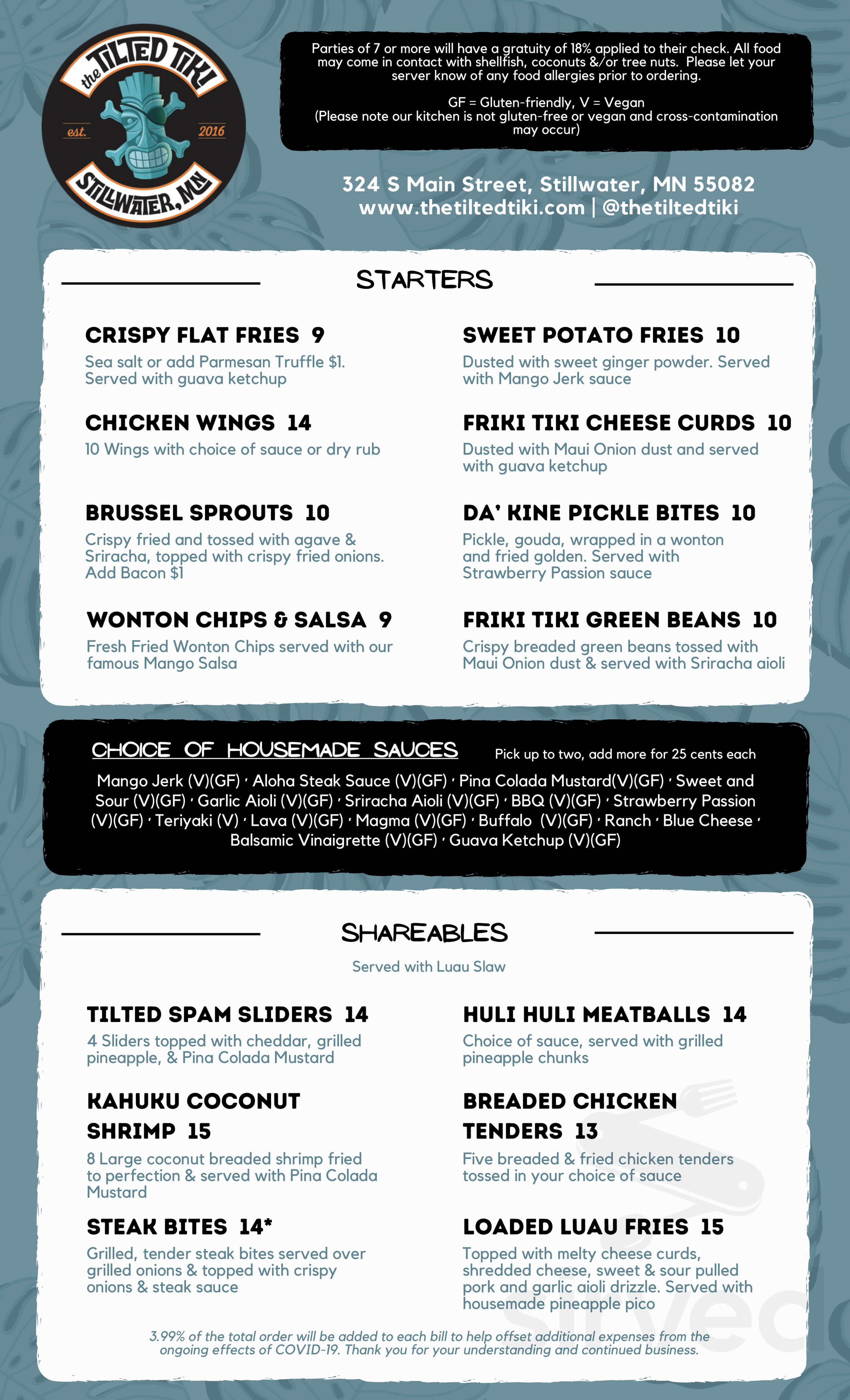 Menu - Stillwater MN's The Tilted Tiki Tropical Bar & Restaurant | Sirved