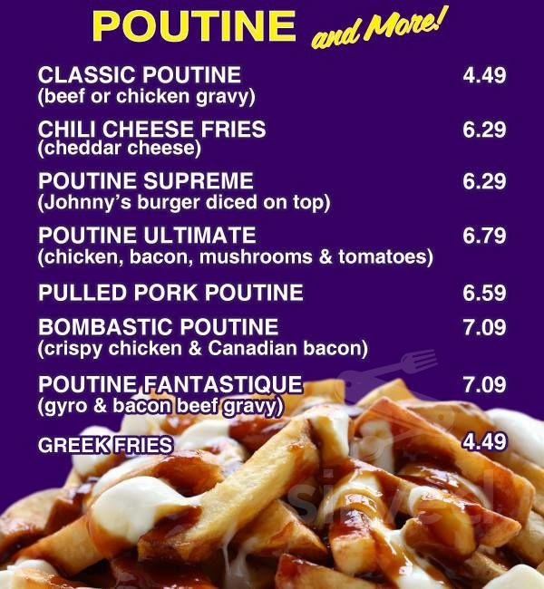 Johnny Fresco menu in Waterloo, Ontario, Canada