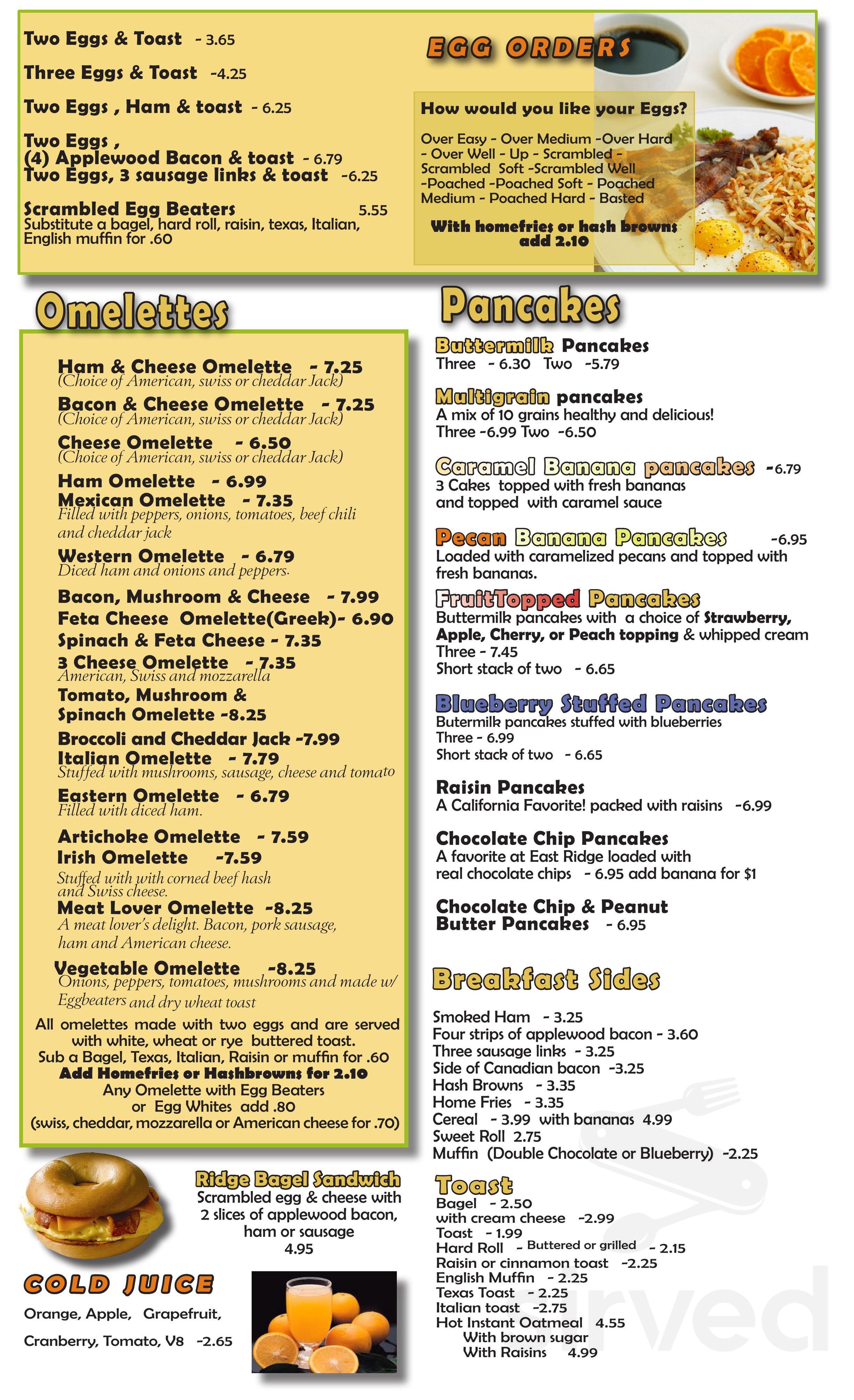 East Ridge Diner & Steakhouse menu in Rochester, New York, USA