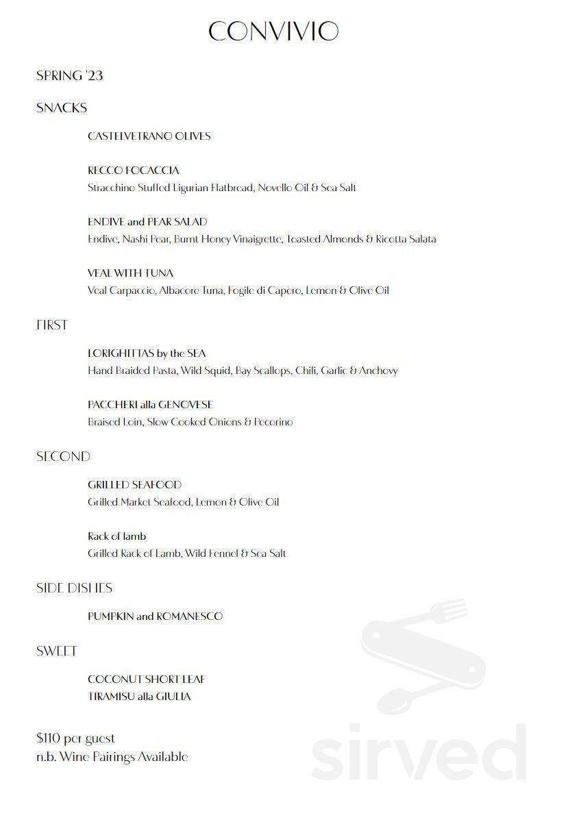 Osteria Giulia menus in Toronto, Ontario, Canada