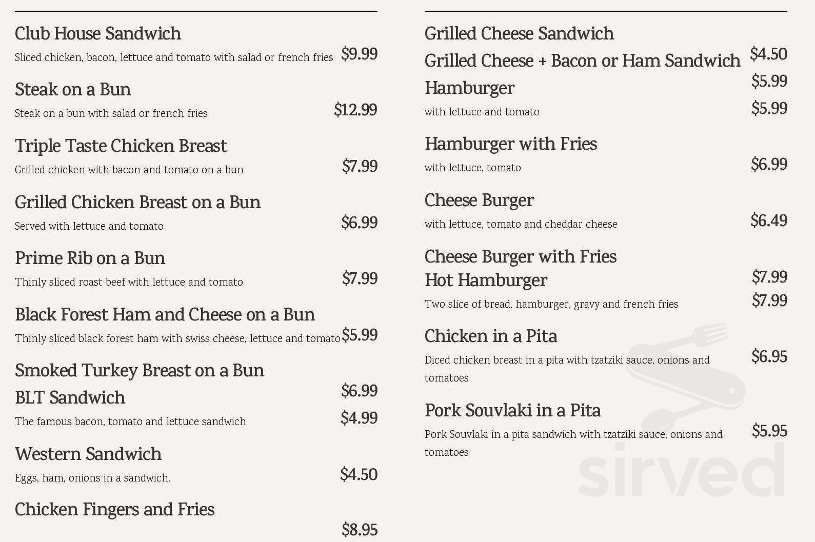 Peter's Place menu in Kingston, Ontario, Canada