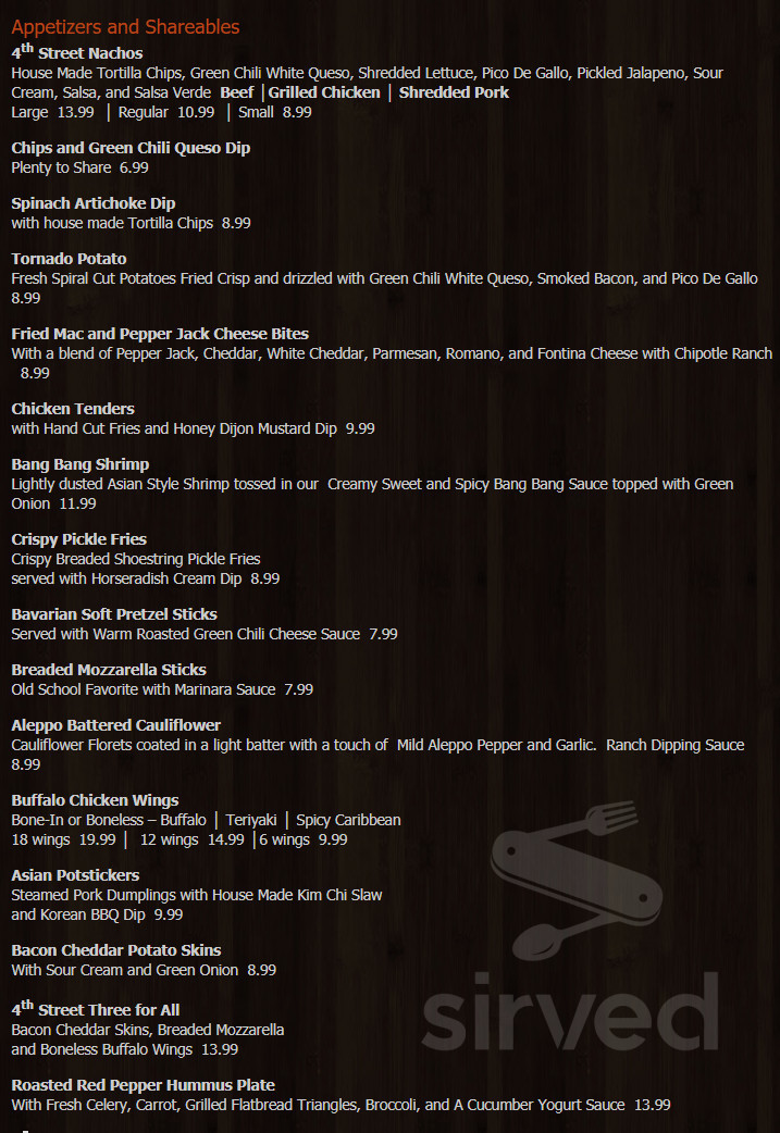 4th Street Bar and Grill menu in Columbus, Indiana, USA