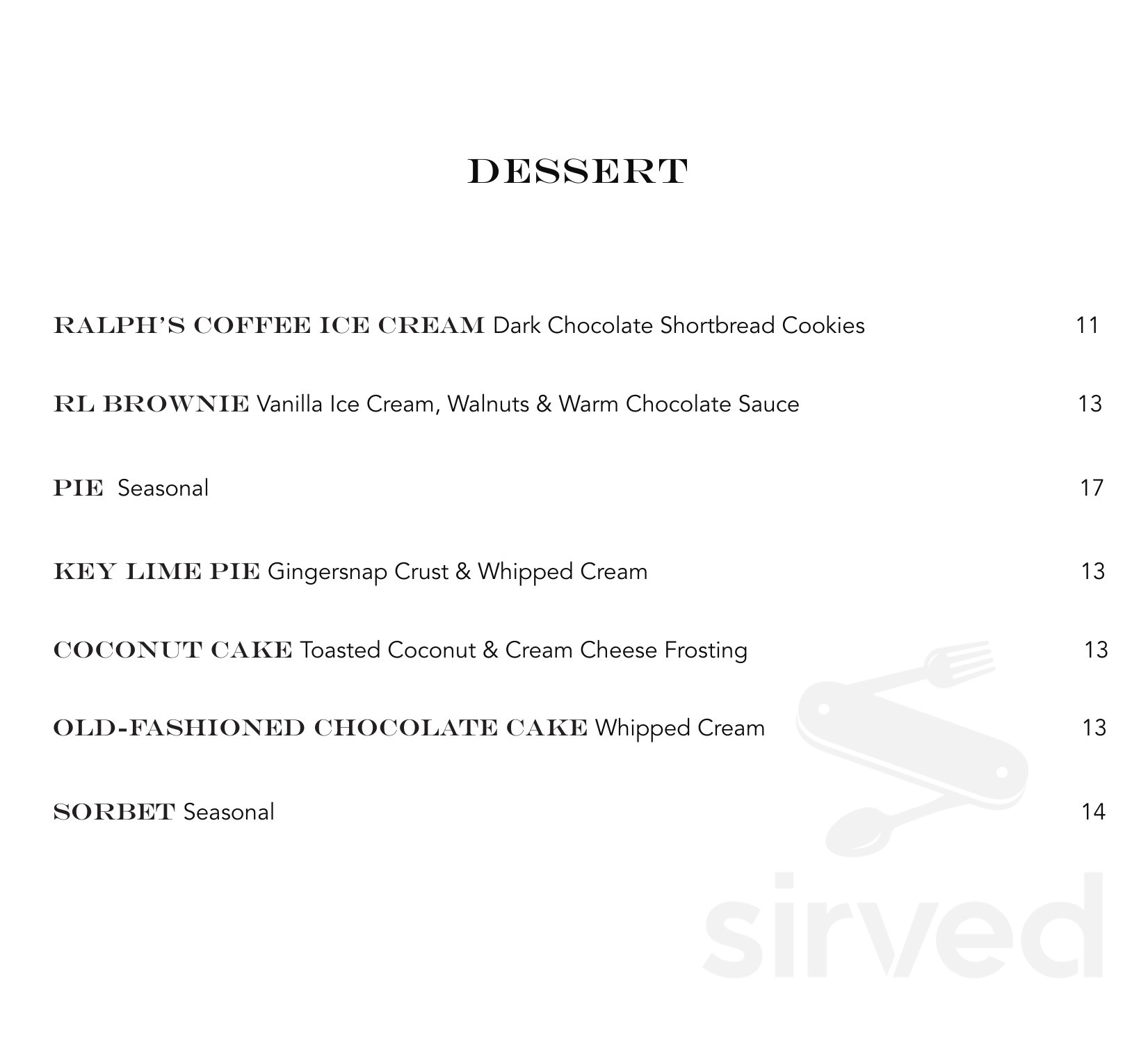 Menu for RL Restaurant in Chicago, IL | Sirved