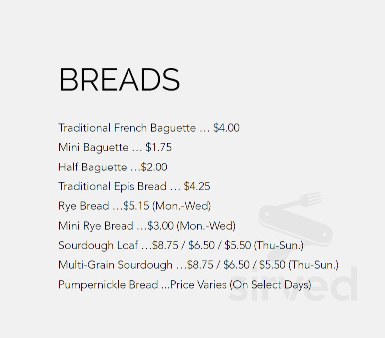 The French Bakery menu in Delray Beach, Florida, USA