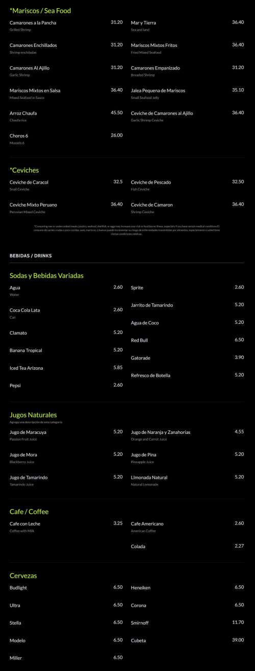 Alba's Cafe & Restaurant menu in Miami, Florida, USA