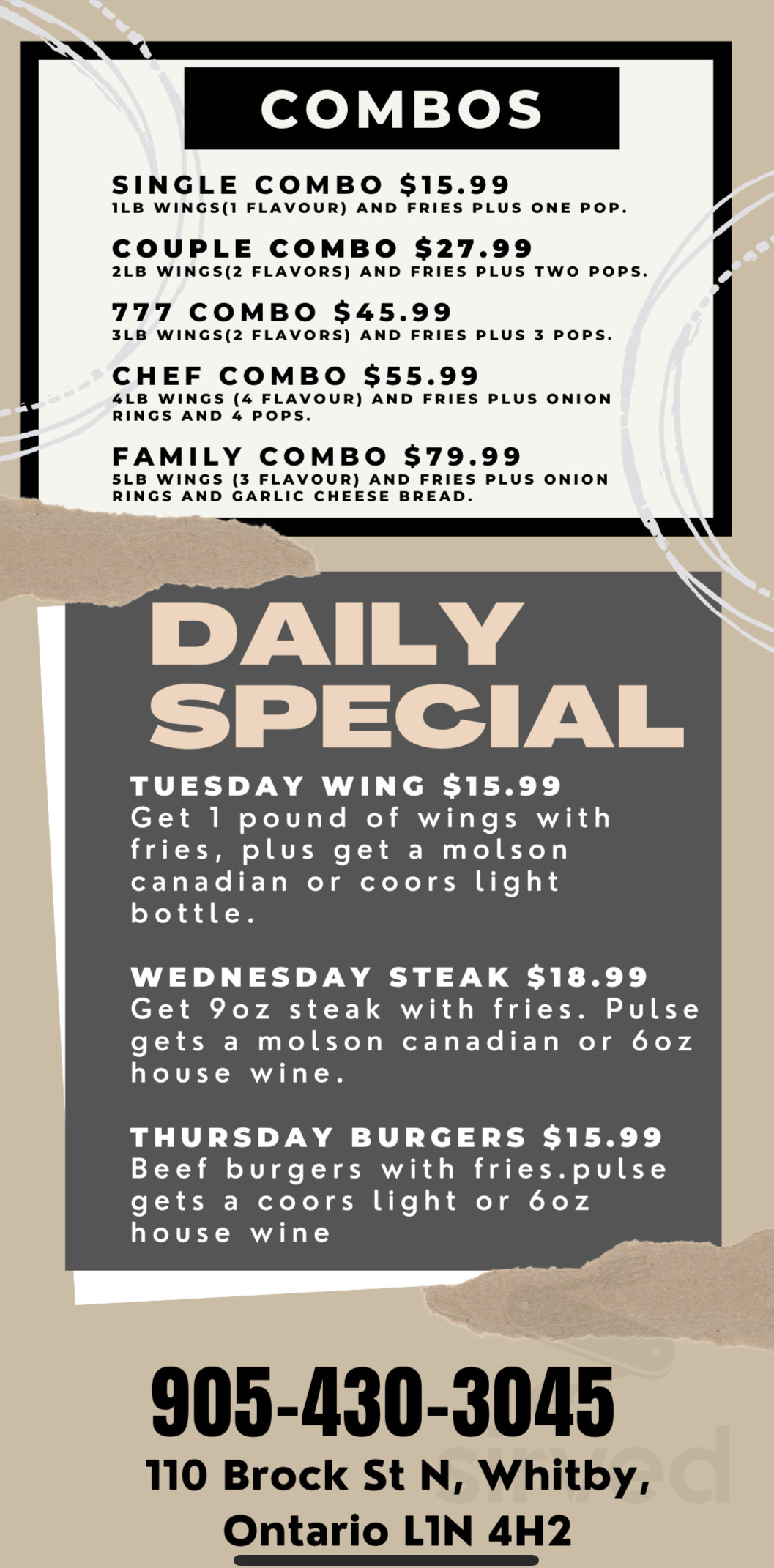 Menu - Whitby ON's 777 BAR &GRILL | Sirved