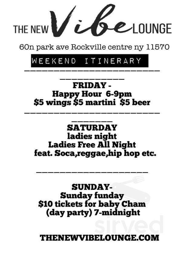 Menu for The New Vibe Lounge in Rockville Centre, NY | Sirved