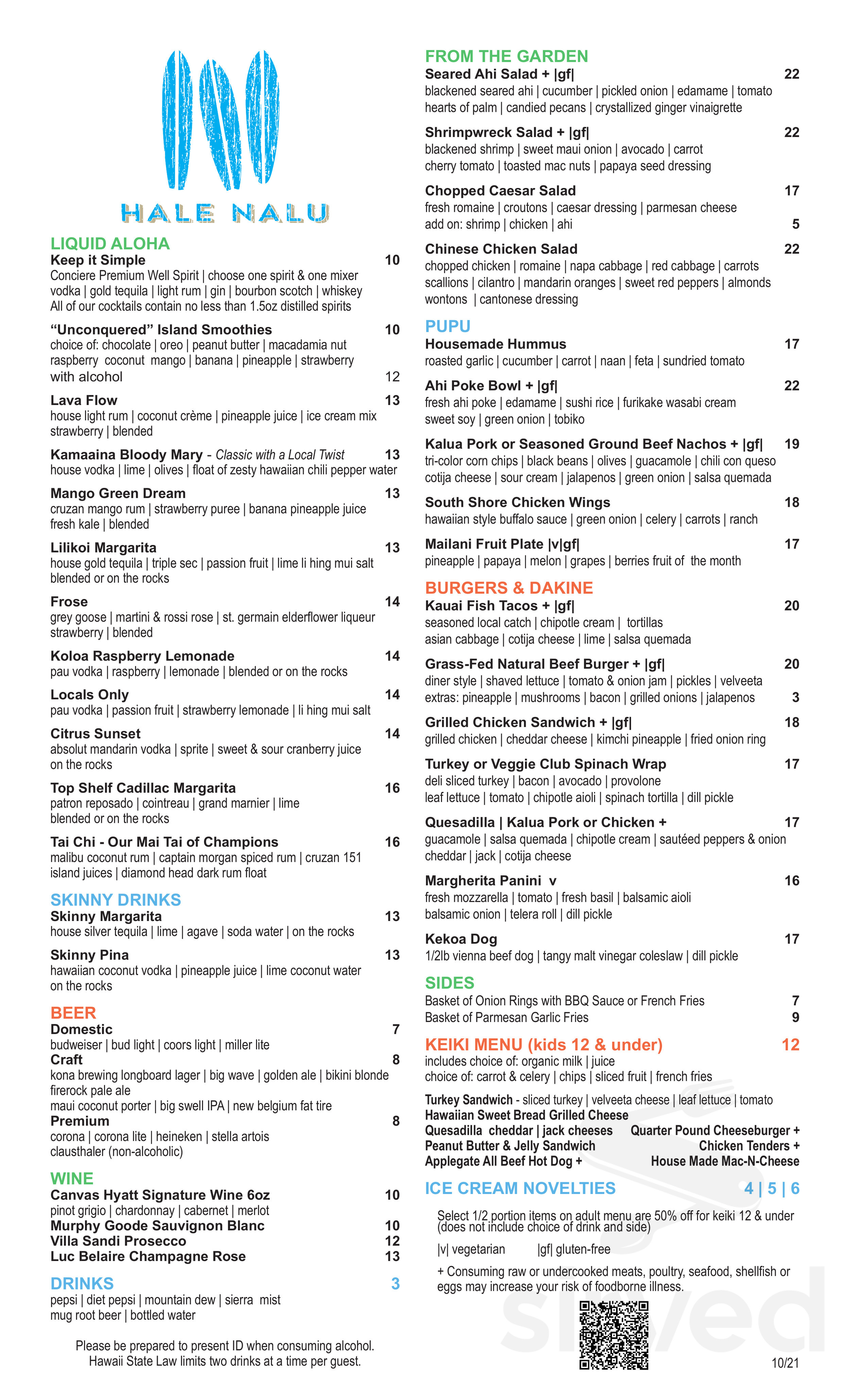 Menu - Koloa HI's Hale Nalu | Sirved